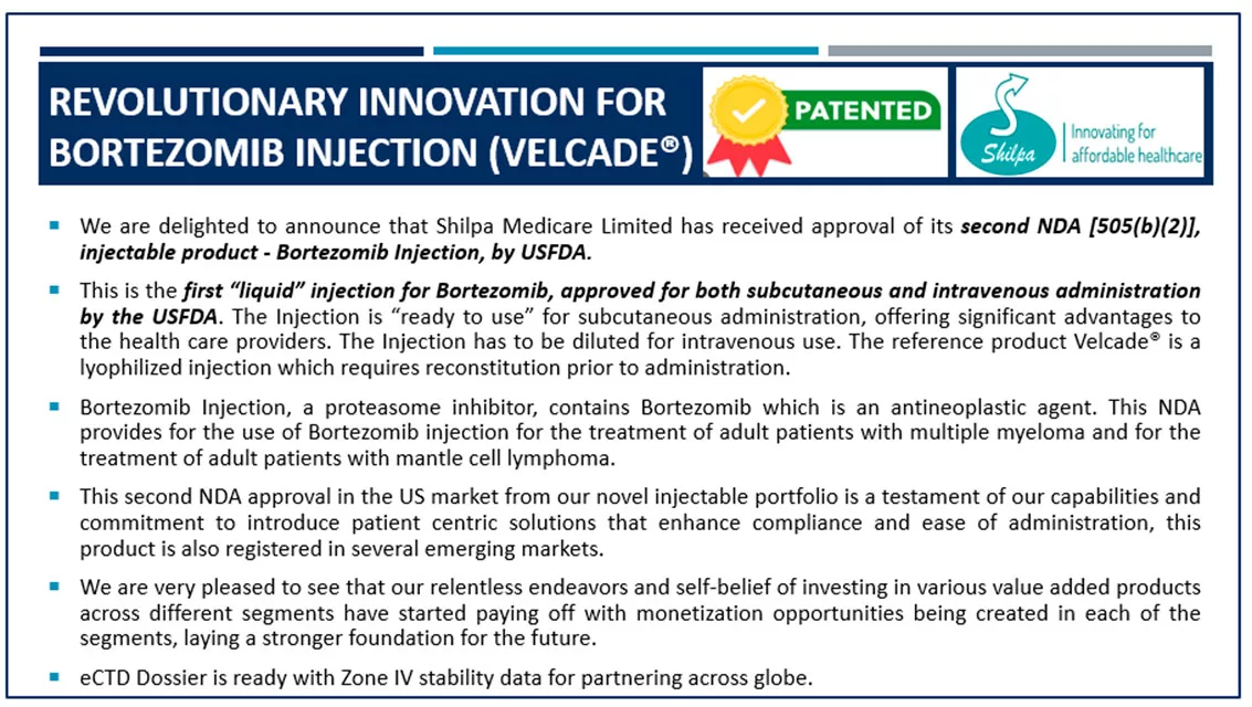 USFDA Aprueba la inyección líquida de bortezomib de Shilpa Medicare ...